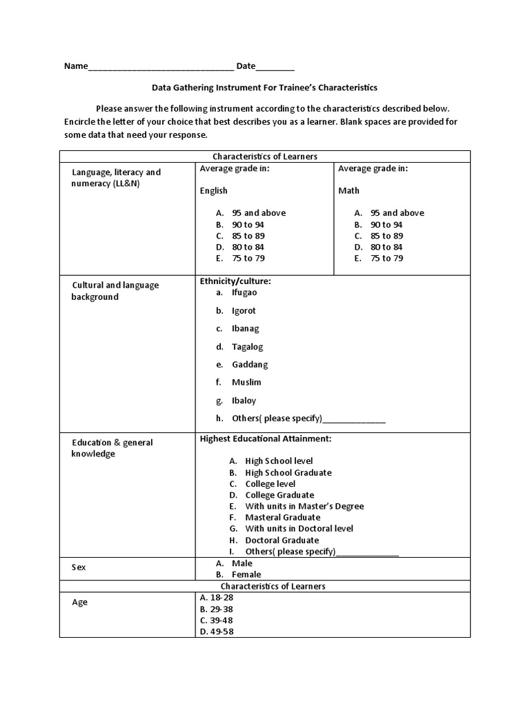 Trainee Characteristics Data Collection Tool | PDF | Thought | Massage