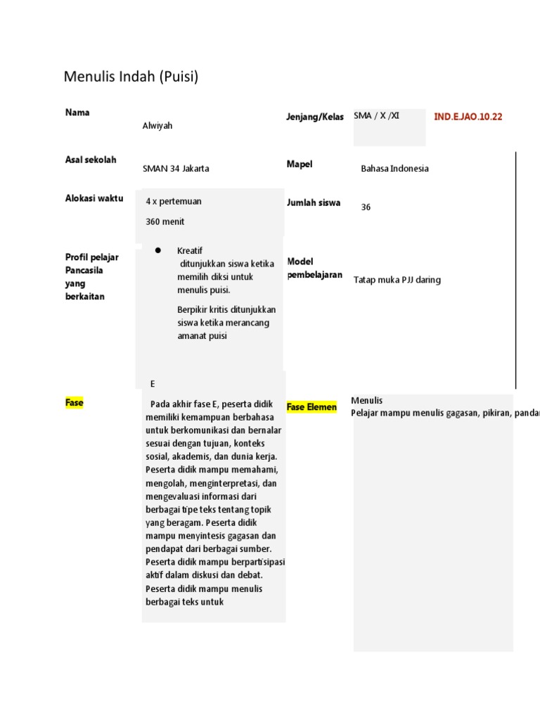 M. Ajar - BINDO.X .E. Puisi | PDF