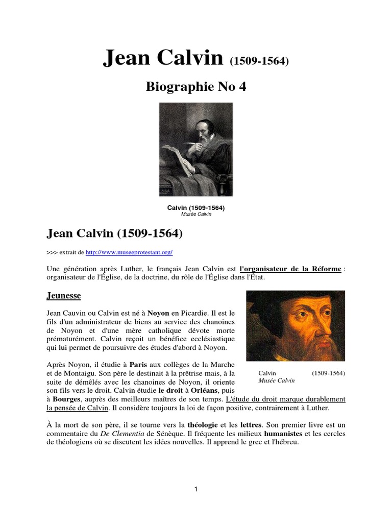 Biographie de Jean Calvin (1509-1564) | PDF | John Calvin | Jésus