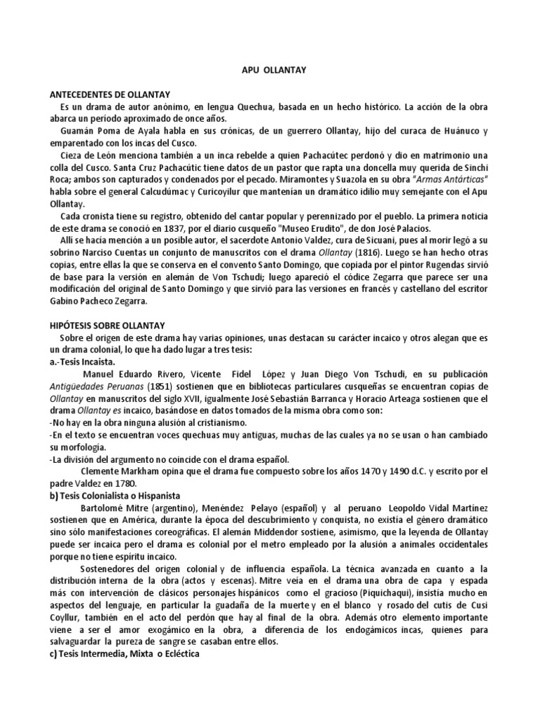 Origen y Análisis del Drama Ollantay | PDF | Imperio Inca | Andes