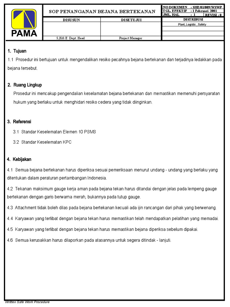 Prosedur Keselamatan Bejana Bertekanan | PDF