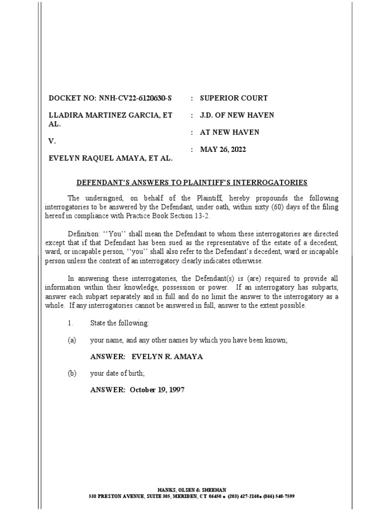 Legal Interrogatory Responses | PDF | Insurance | Interrogatories