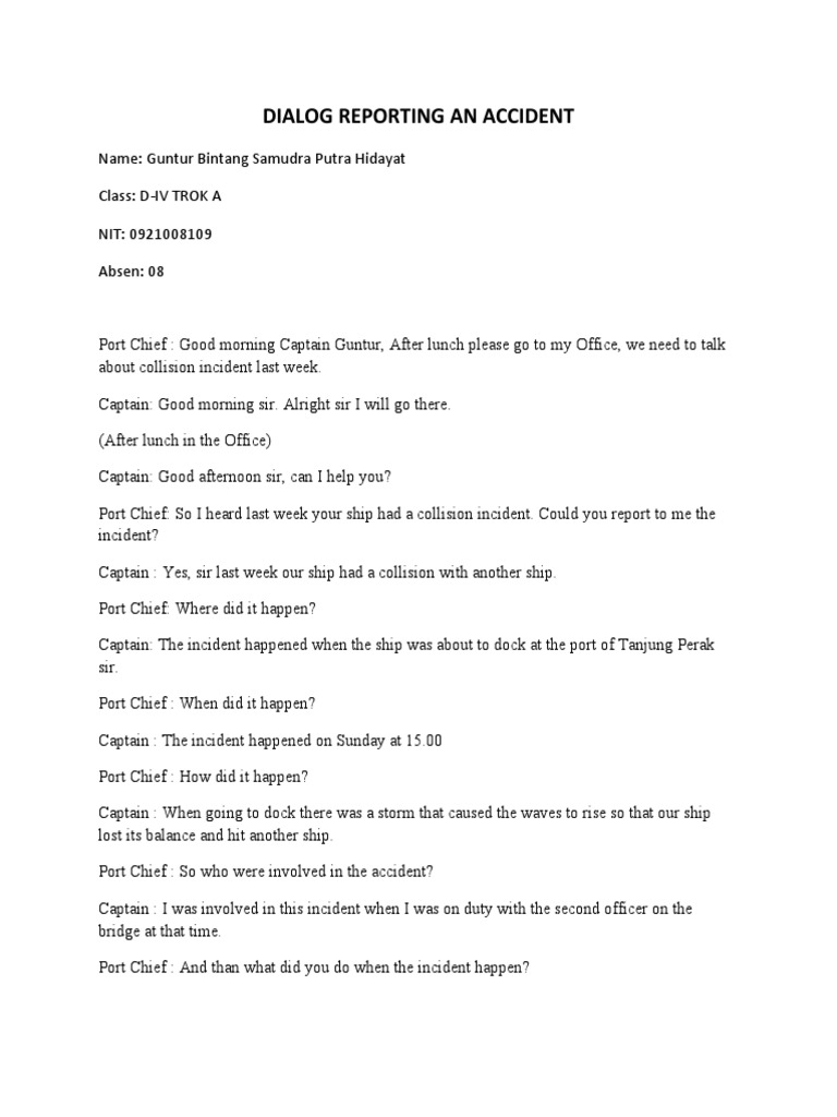 Dialog Reporting An Accident (Guntur Bintang) | PDF | Ships | Shipping