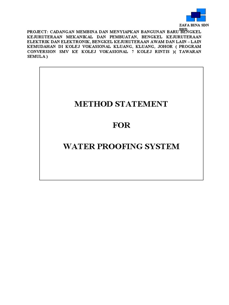 Method Statement & Itp For Waterproofing Work | PDF | Plumbing | Pipe ...