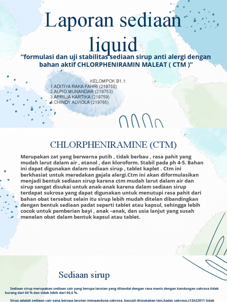 Laporan Praktikum Sediaan Liquid Chlorpheniramin Maleat (CTM) | PDF