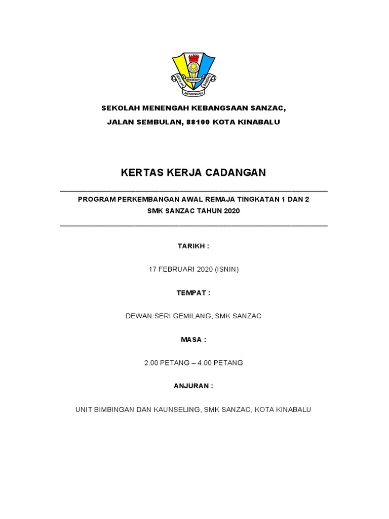 Program Remaja SMK SANZAC 2020 | PDF