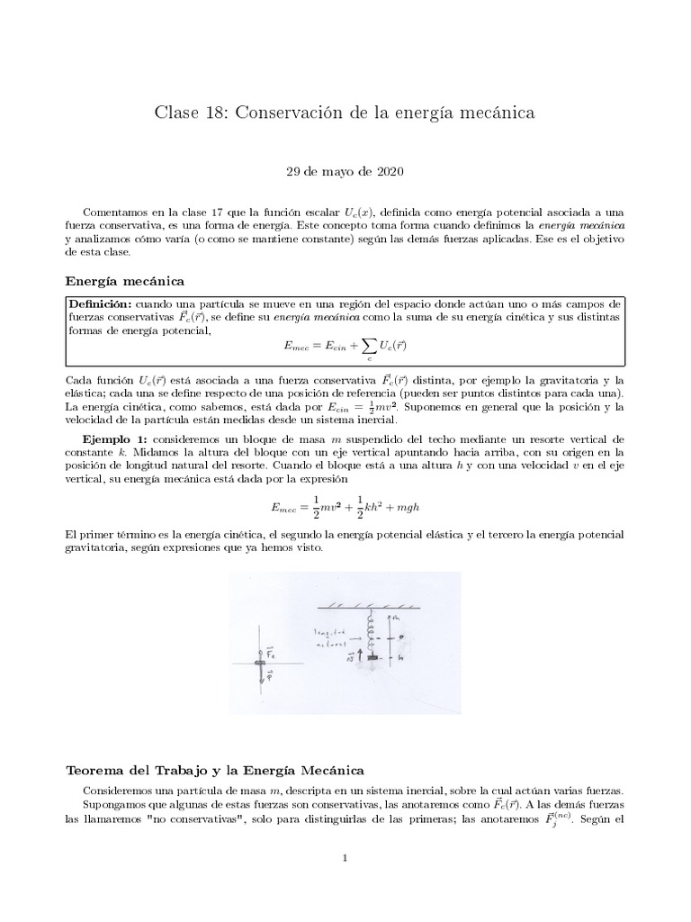 Clase-18 Conservacion de La Energia Mecanica | PDF | Fuerza | Energía ...