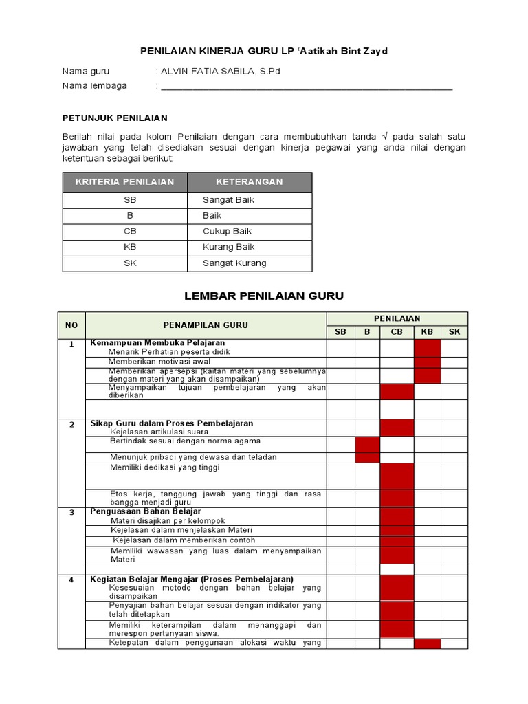 Penilaian Kinerja Guru Pendidik Dan Tenaga Kependidikan | PDF