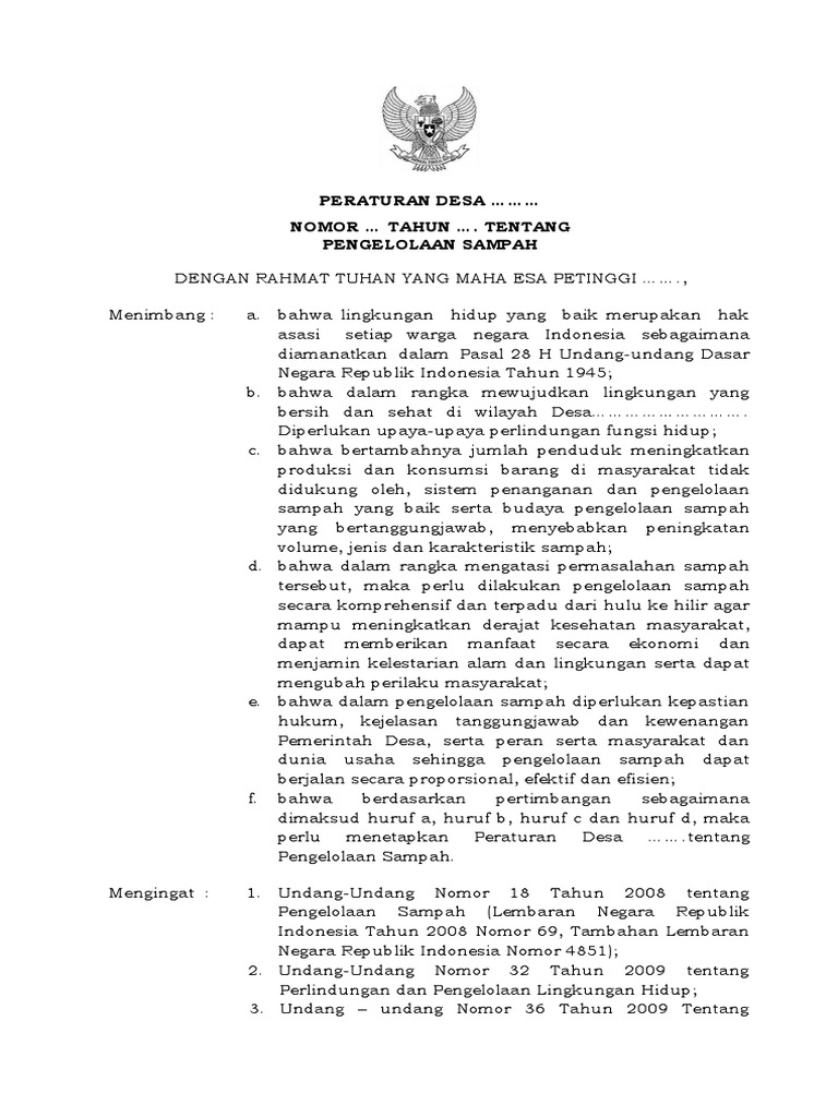 Draft Perdes Desa Mandiri Sampah | PDF