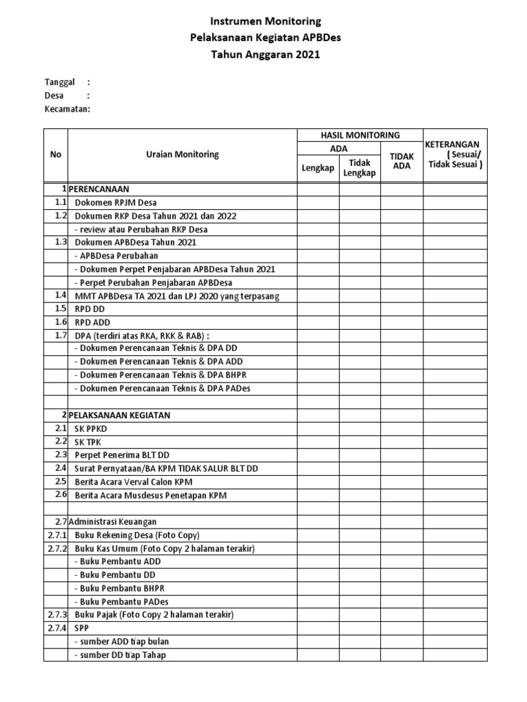 Instrumen Monev | PDF