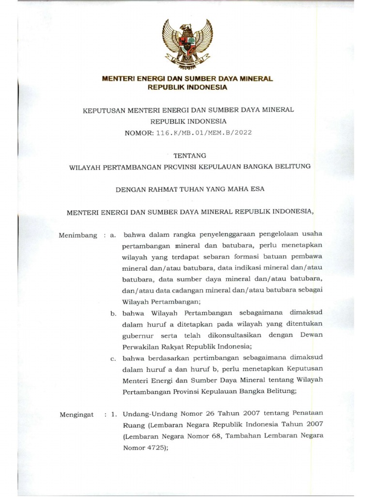 Kepmen Esdm No. 116.k Mb.01 Mem.b 2022 | PDF
