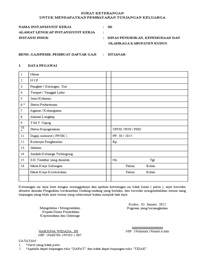 Format SKUMPTK Tunjangan Keluarga PNS | PDF