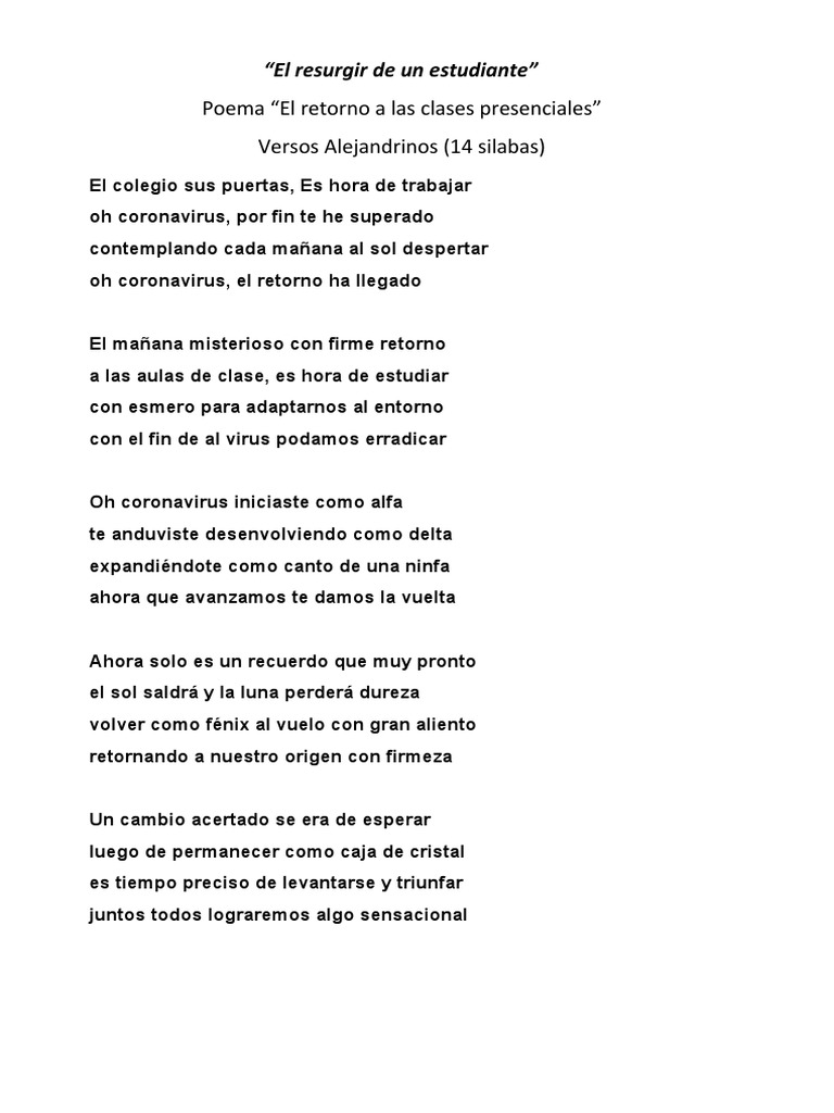 Poema El Retorno A Las Clases Precenciales | PDF | Artes del Lenguaje y ...
