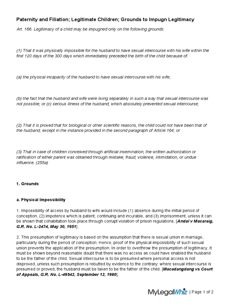 Paternity and Filiation Legitimate Children Grounds To Impugn ...
