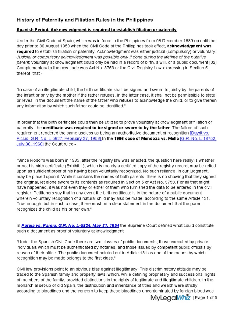 History of Paternity and Filiation Rules in The Philippines | PDF | Dna ...