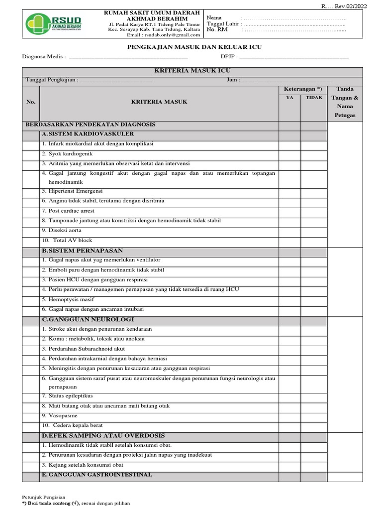 Form Pengkajian ICU & HCU | PDF