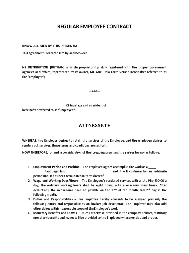 Regular Employee Contract | PDF | Business | Finance & Money Management