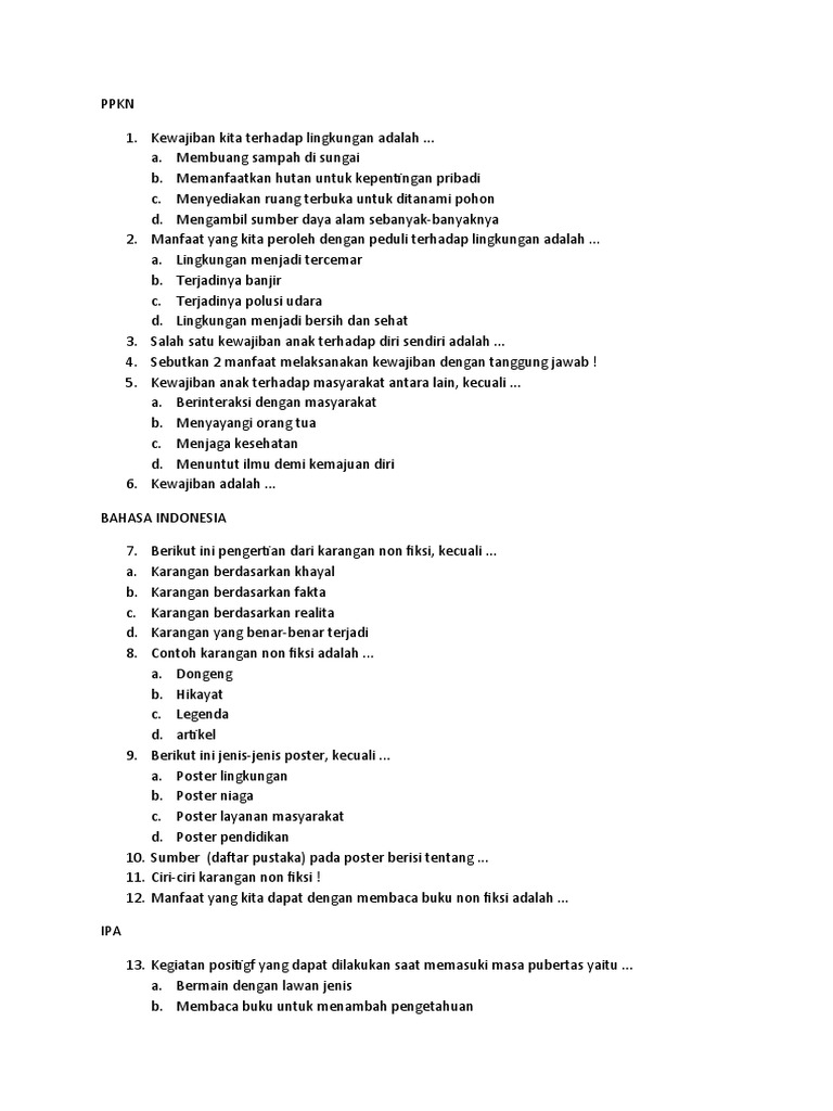 Soal Kelas 6 Tema 6-1 | PDF | Ilmu Sosial