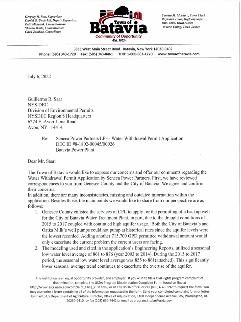 Town of Batavia Opposition Letter | PDF