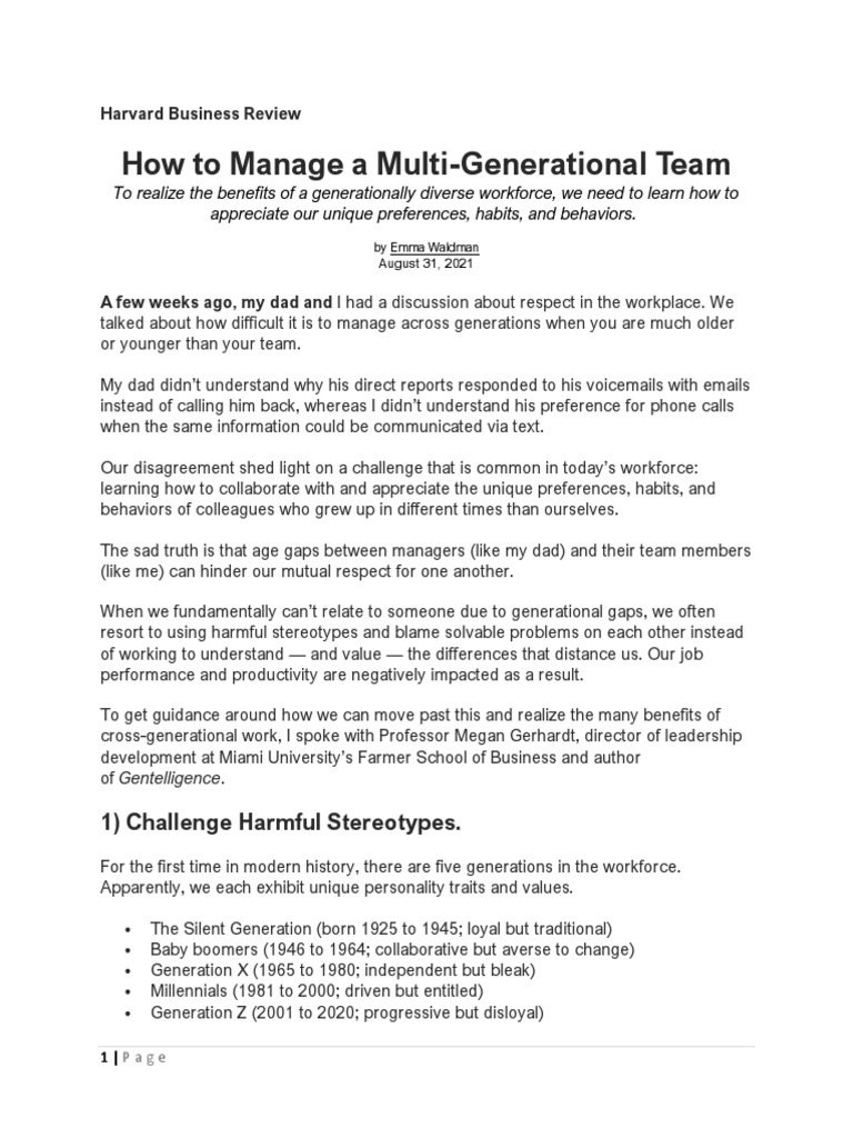 Managing Multi-Generational Teams Effectively | PDF | Millennials ...