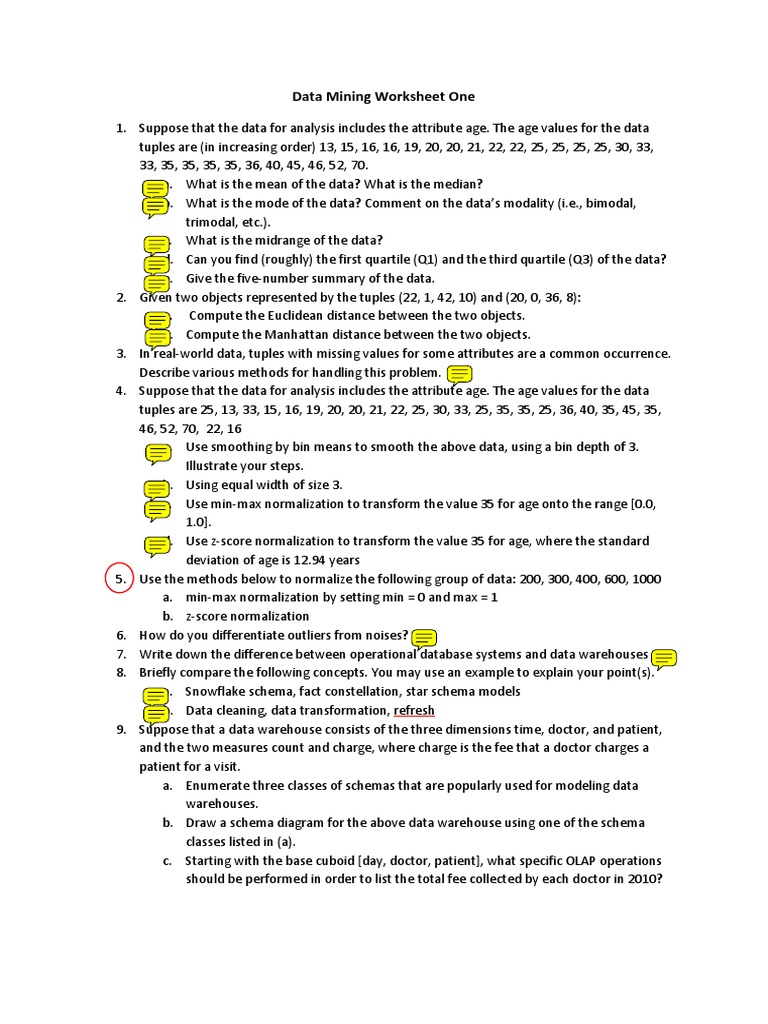 Data Mining Worksheet One | PDF | Data Warehouse | Relational Model
