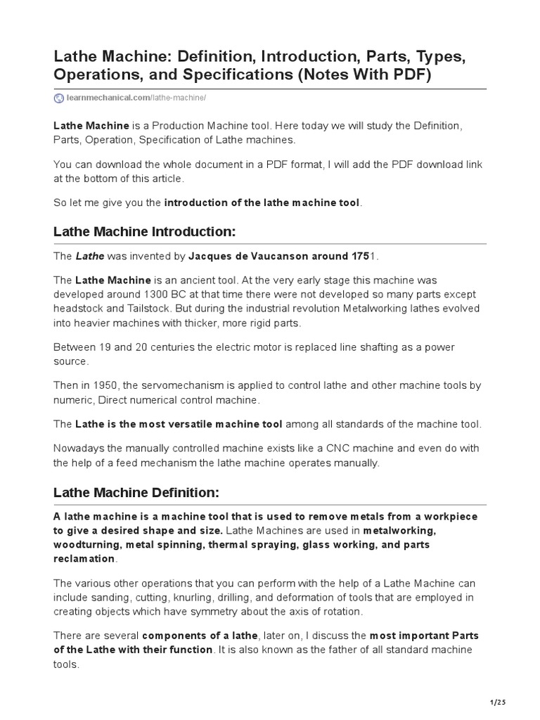 Lathe Machine Definition Introduction Parts Types Operations and ...