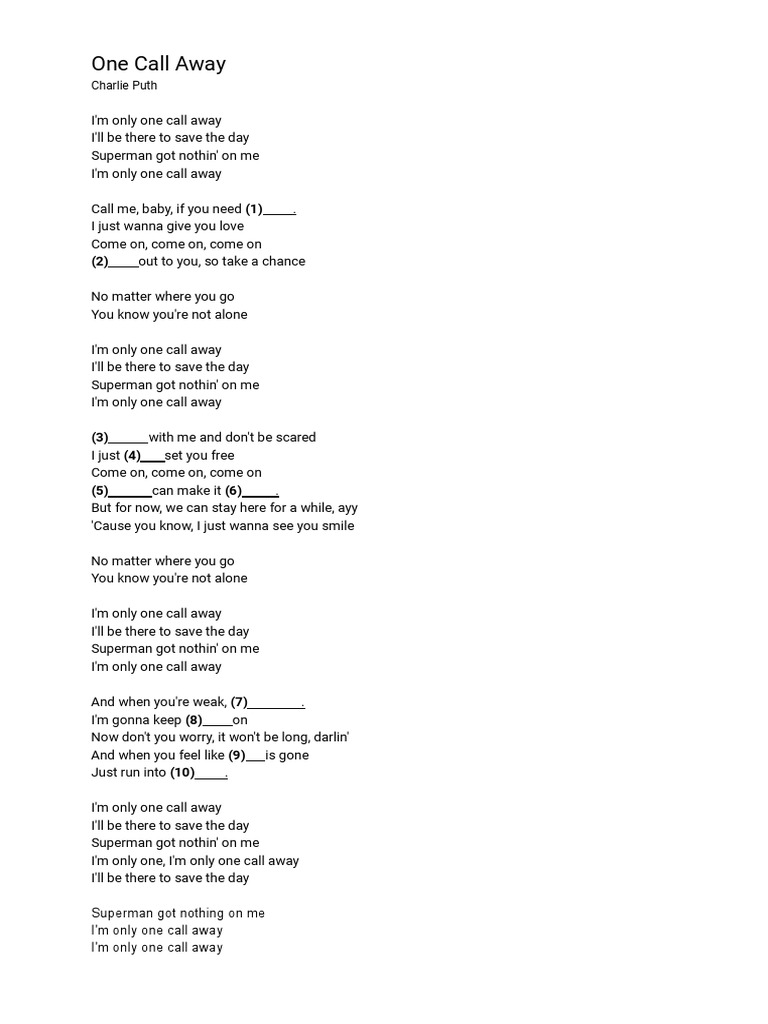 One Call Away Lyrics and Analysis | PDF | Poetry