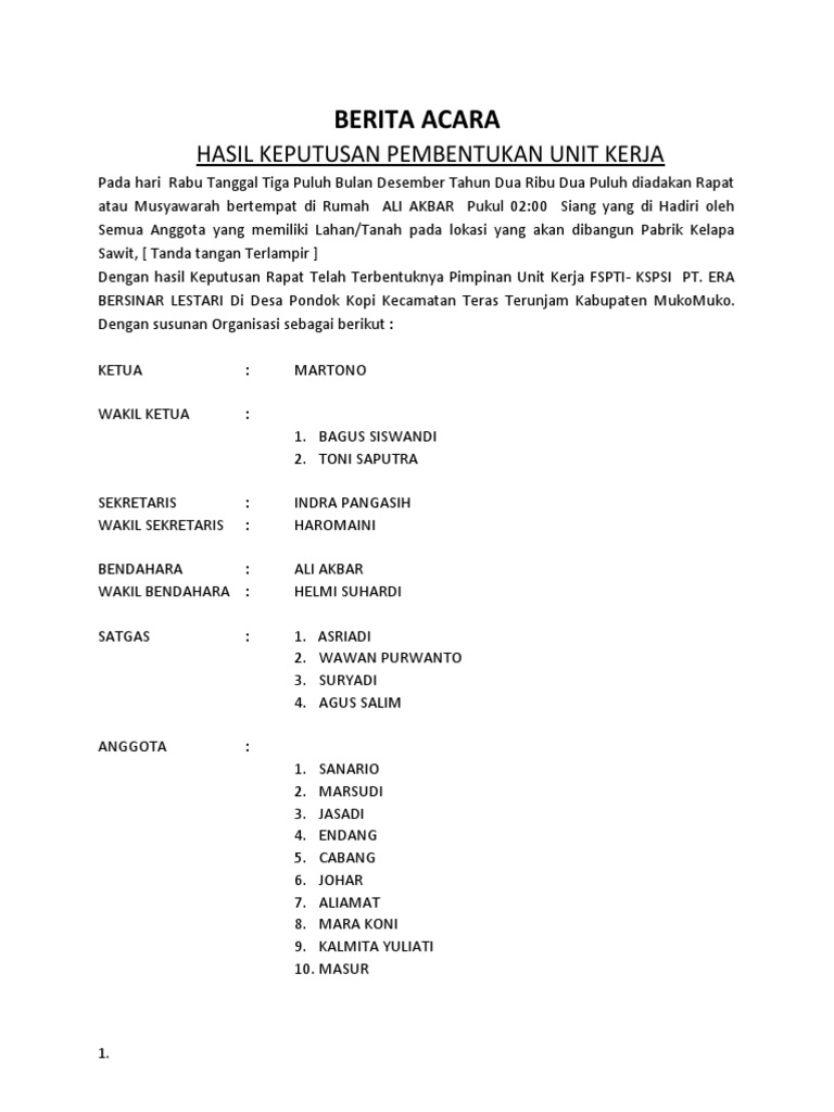 Pembentukan Unit Kerja FSPTI-KSPSI 2023 | PDF
