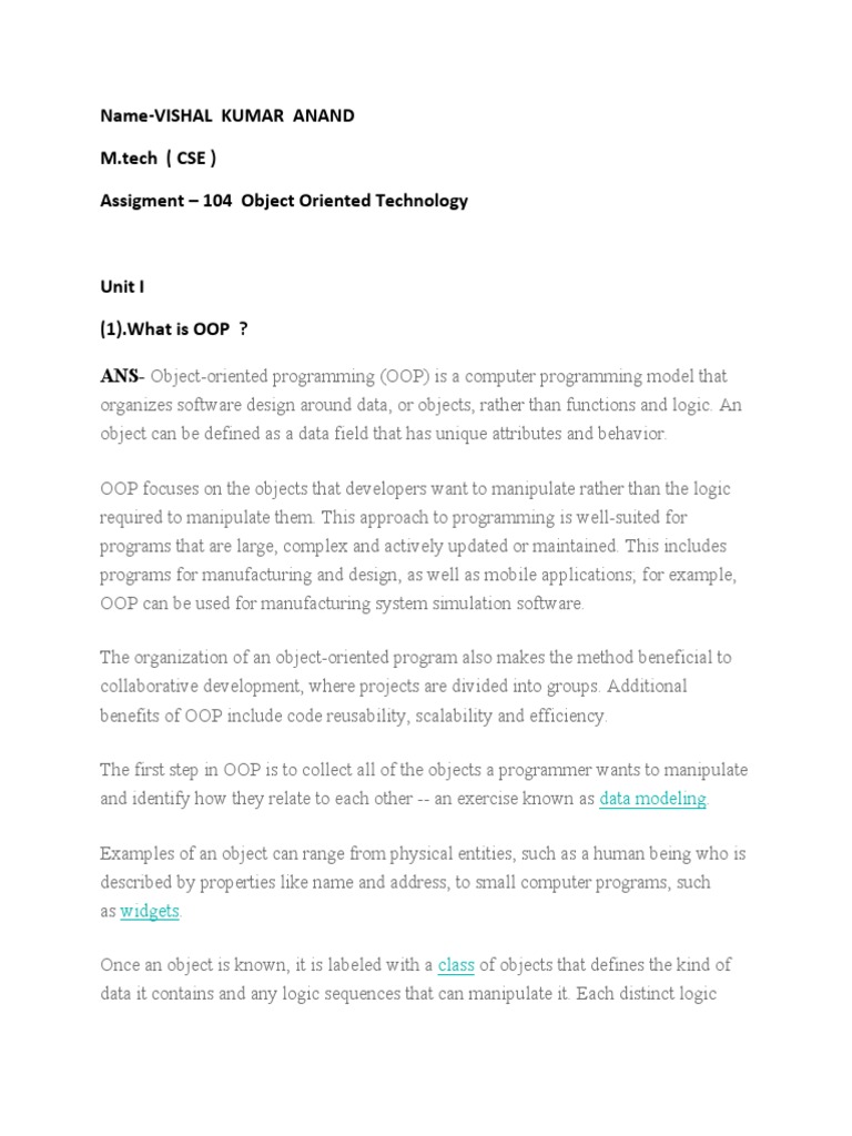 Object Oriented Technology | PDF | Object Oriented Programming | Method ...