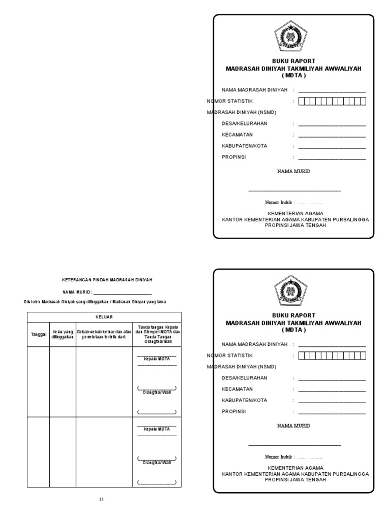 Contoh Raport Madrasah Diniyah MDTA | PDF
