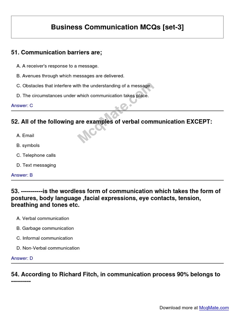 Business-Communication Solved MCQs (Set-3) | PDF | Communication ...
