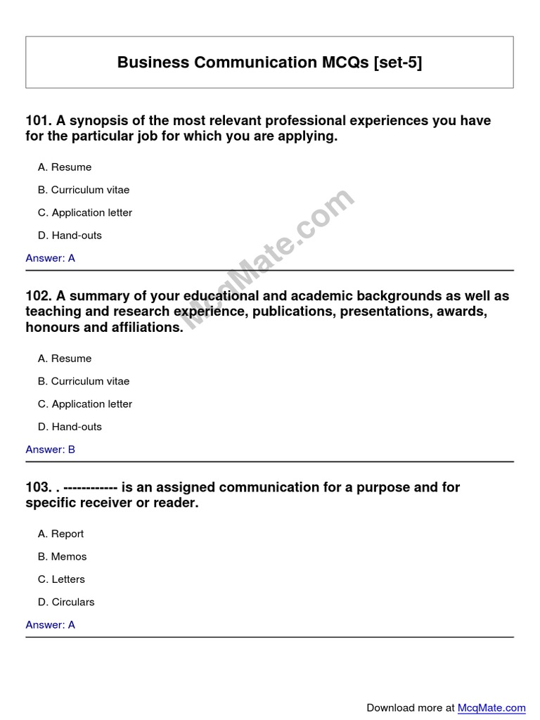 Business-Communication Solved MCQs (Set-5) | PDF | Communication ...