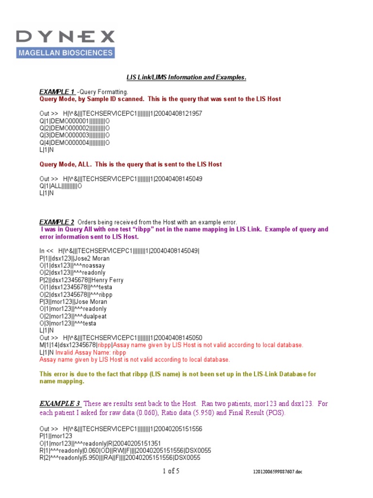LIS Link/LIMS Information and Examples. EXAMPLE 1 - Query Formatting | PDF | Information Science ...