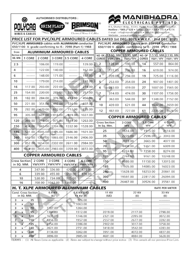 2021-12-02 Polycab Armoured Cable Price List | PDF