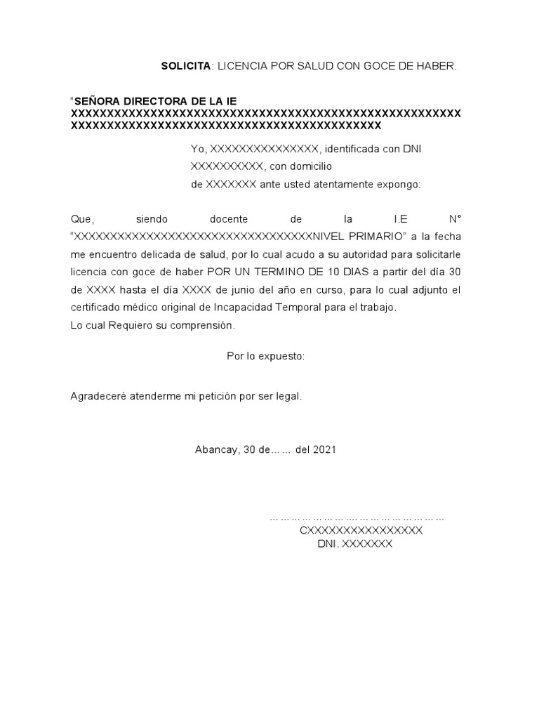 MODELO DE UNA solicitud de permiso SALUD | PDF
