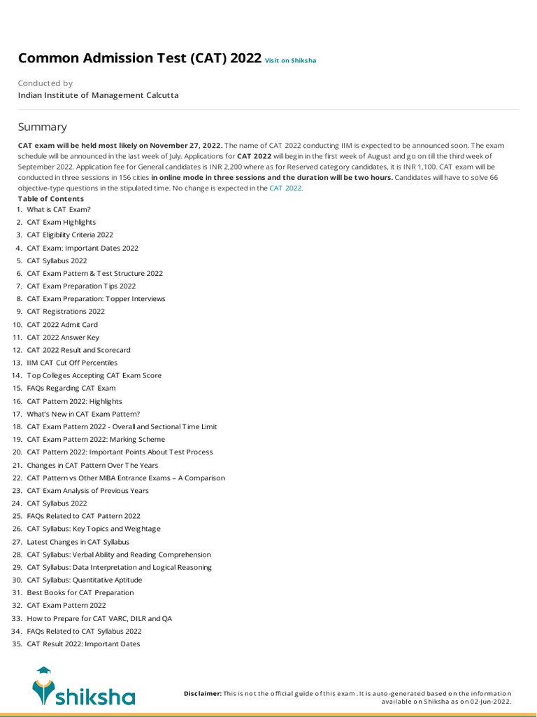 CAT Exam Guide | PDF | Tests | Standardized Tests