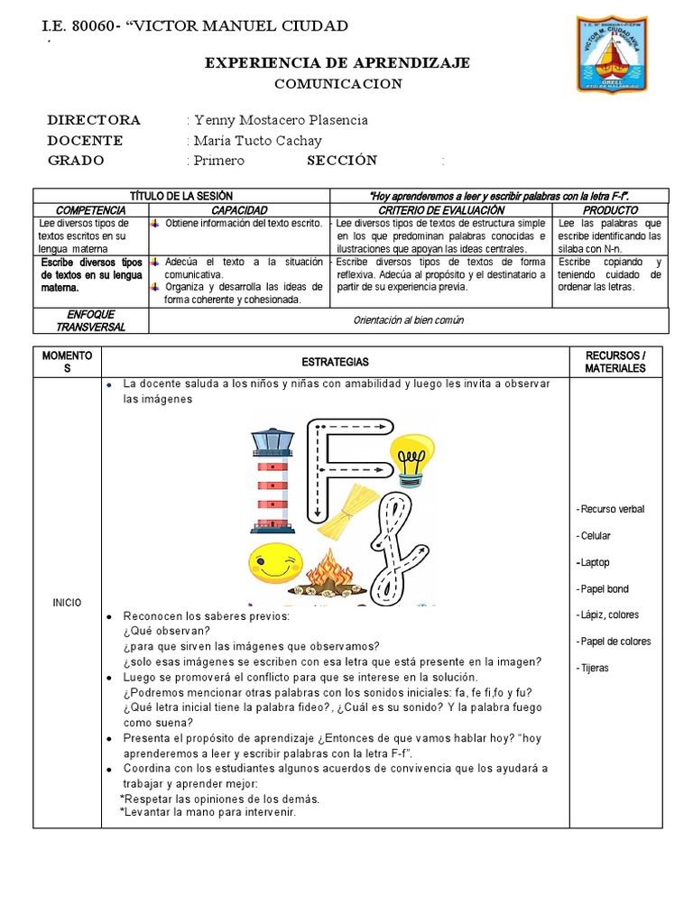 SESIÓN aprenderemos a leer y escribir palabras con la letra F-f ...