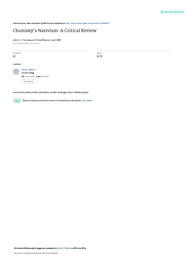 Critical Review of Chomsky's Nativism | PDF | Noam Chomsky | Evolution