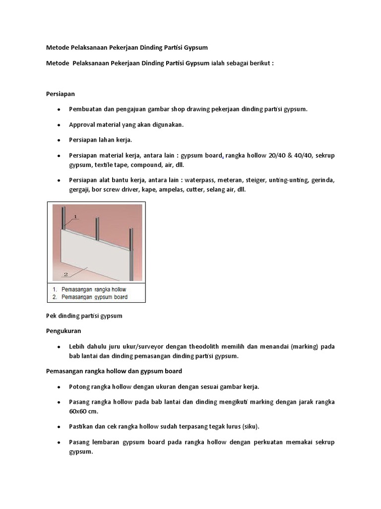 Metode Pelaksanaan Pekerjaan Dinding Partisi Gypsum | PDF