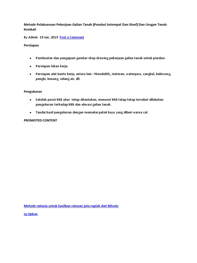 Metode Pelaksanaan Pekerjaan Galian Tanah | PDF