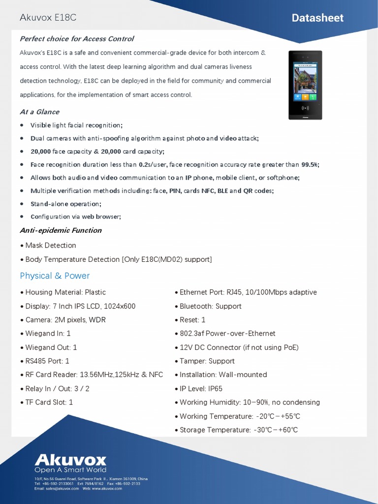 Akuvox E18C Access Control Overview | PDF
