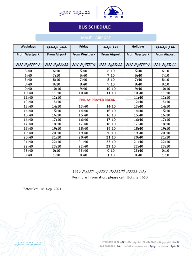 Bus Schedule: Male' - Airport | PDF