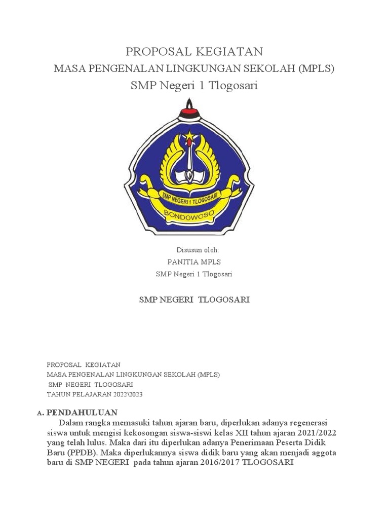PROPOSAL (MPLS) Masa Pengenalan Lingkungan Sekolah | PDF