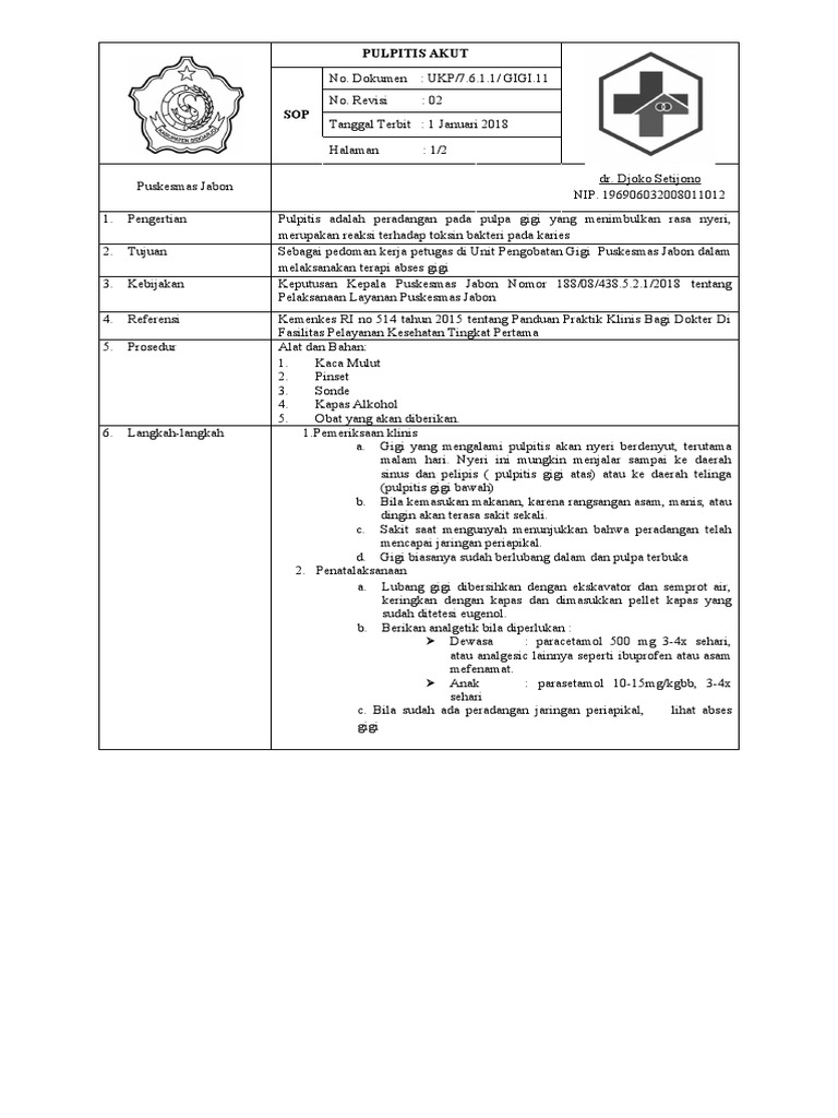 Sop Pulpitis Akut11 2019 | PDF