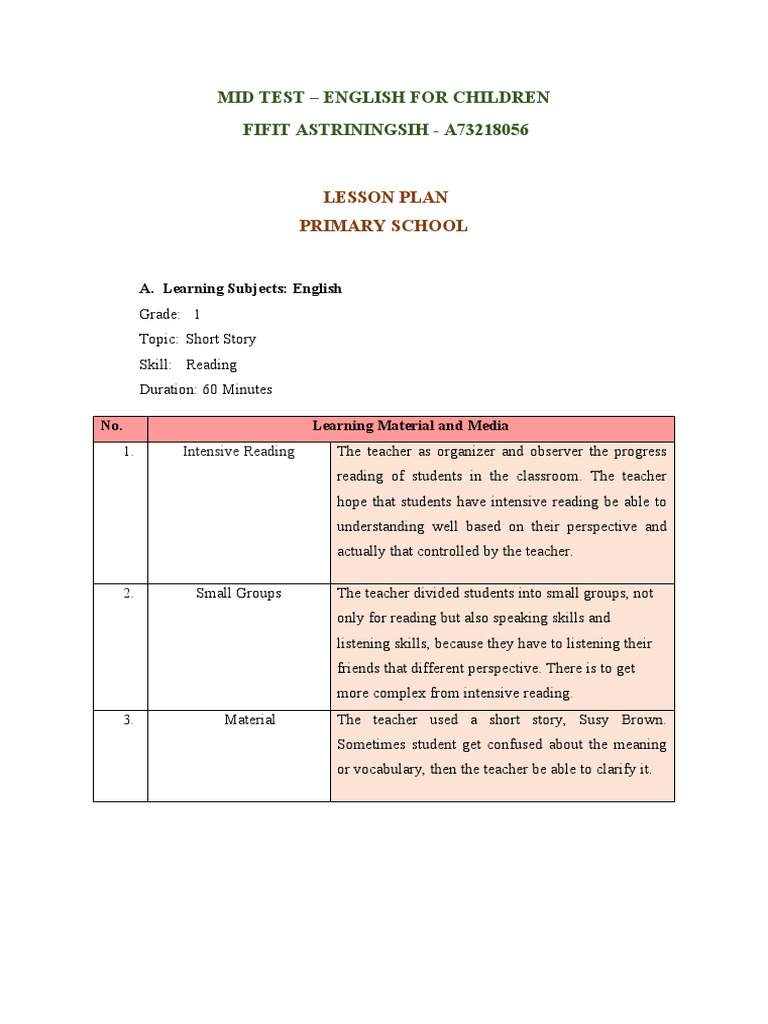 Mid Test - English For Children Fifit Astriningsih - A73218056 ...