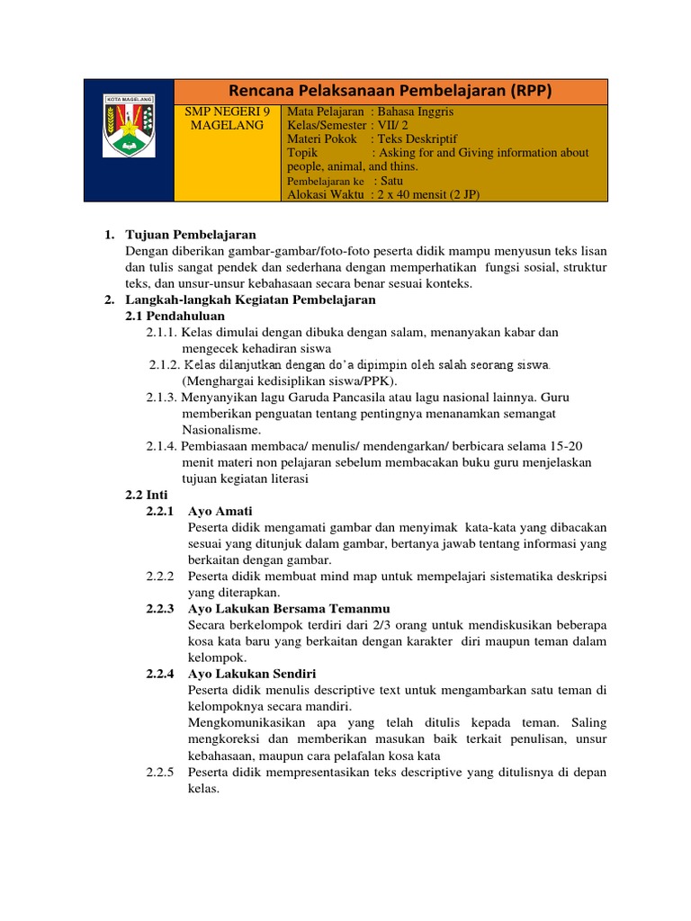 Rencana Pelaksanaan Pembelajaran Icha 1 | PDF