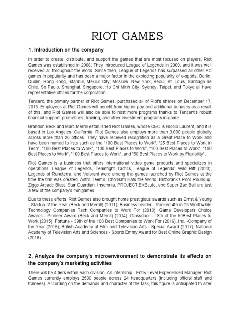 Riot Games: 1. Introduction On The Company | PDF