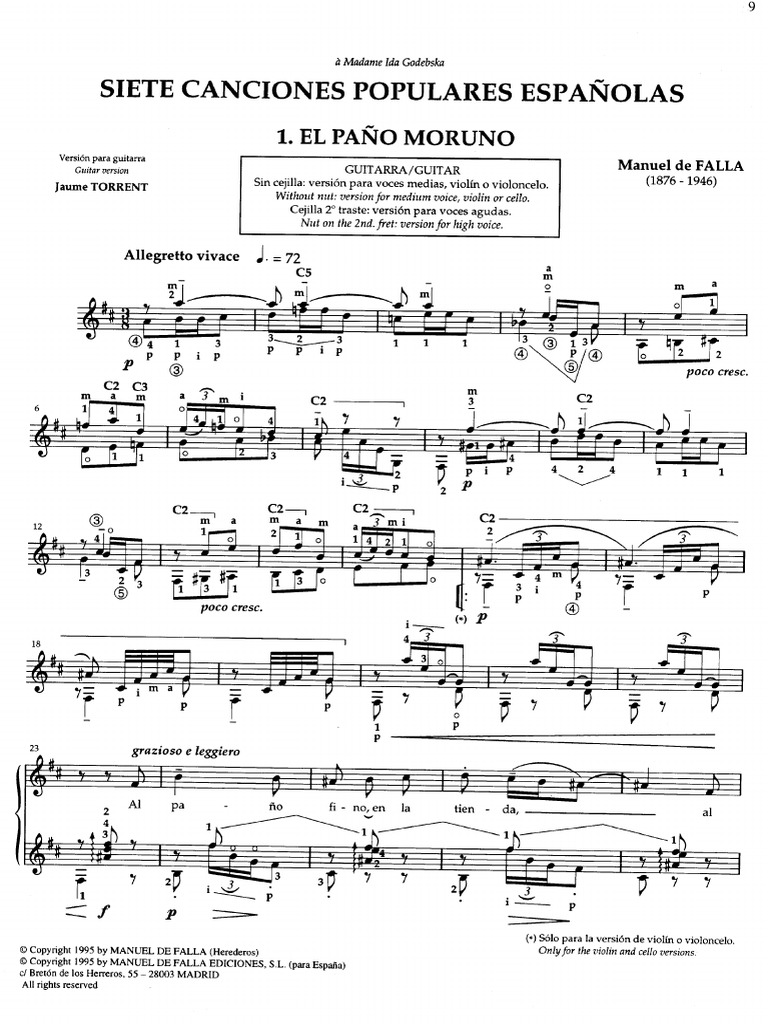 De Falla Siete Canciones 1 El Pano Moruno G | PDF