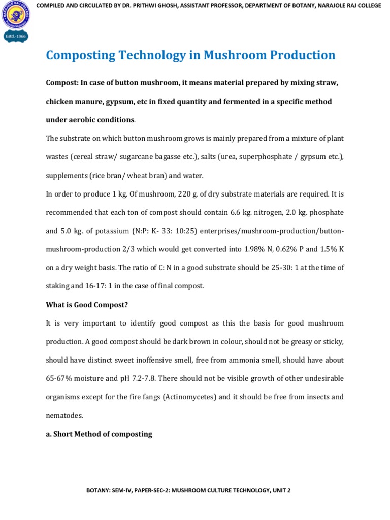Composting Technology in Mushroom Production | PDF | Compost | Soil