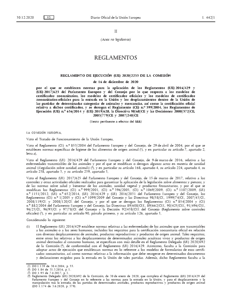 Reglamento de Ejecución (Ue) 2020-2235 | PDF | Comisión Europea | Unión Europea